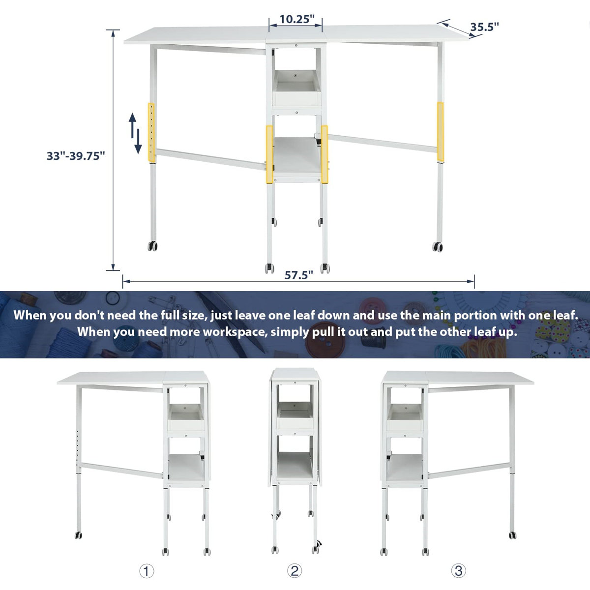17 Stories Naeshaun 147cm x 91cm Height Adjustable Foldable Craft Table ...