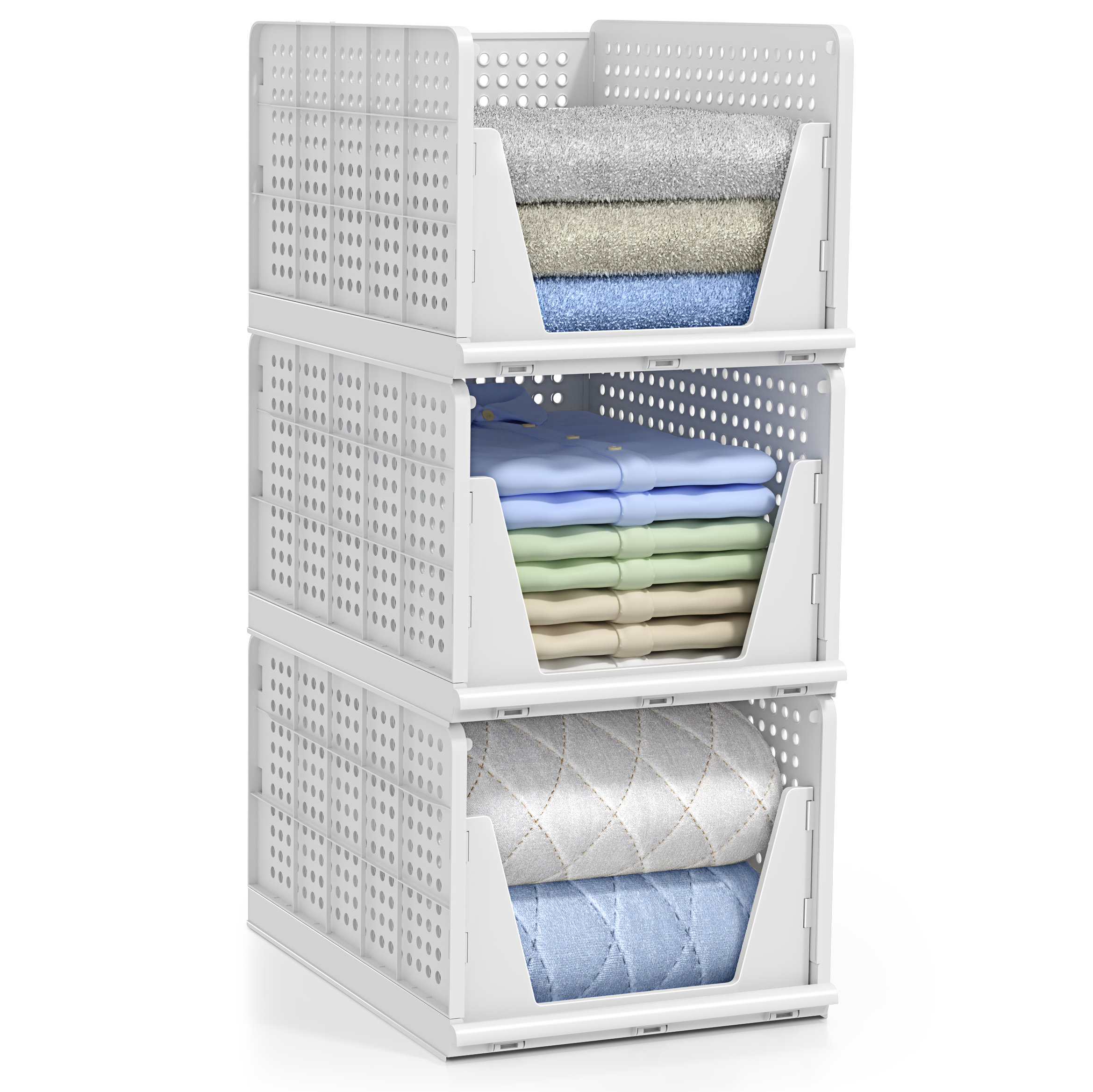 Sorbus 3 Pack Extra Large Folding Shelf Organizer - Stackable Closet ...