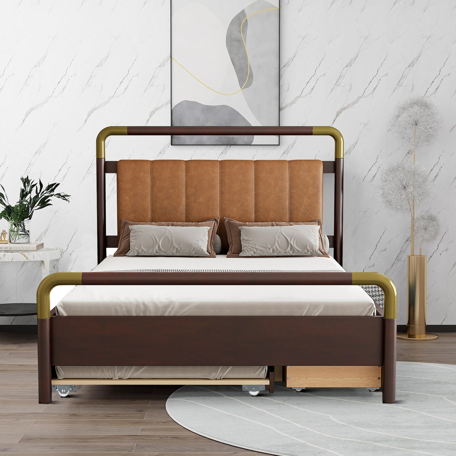Latitude Run® Mid-century vintage style bed frame with trundle and ...