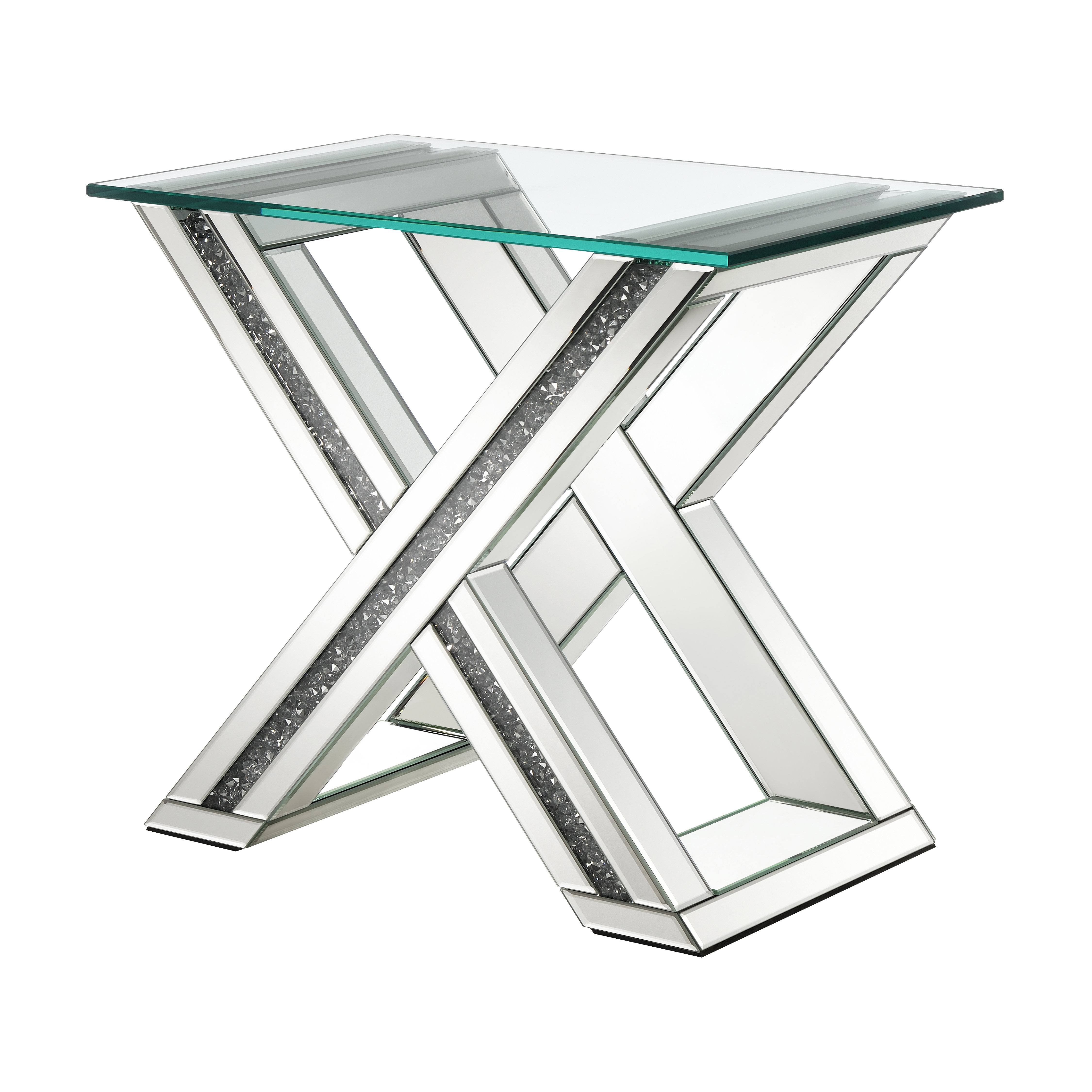 Everly Quinn Gauer X-Base End Table with Glass Top in Mirrored and ...