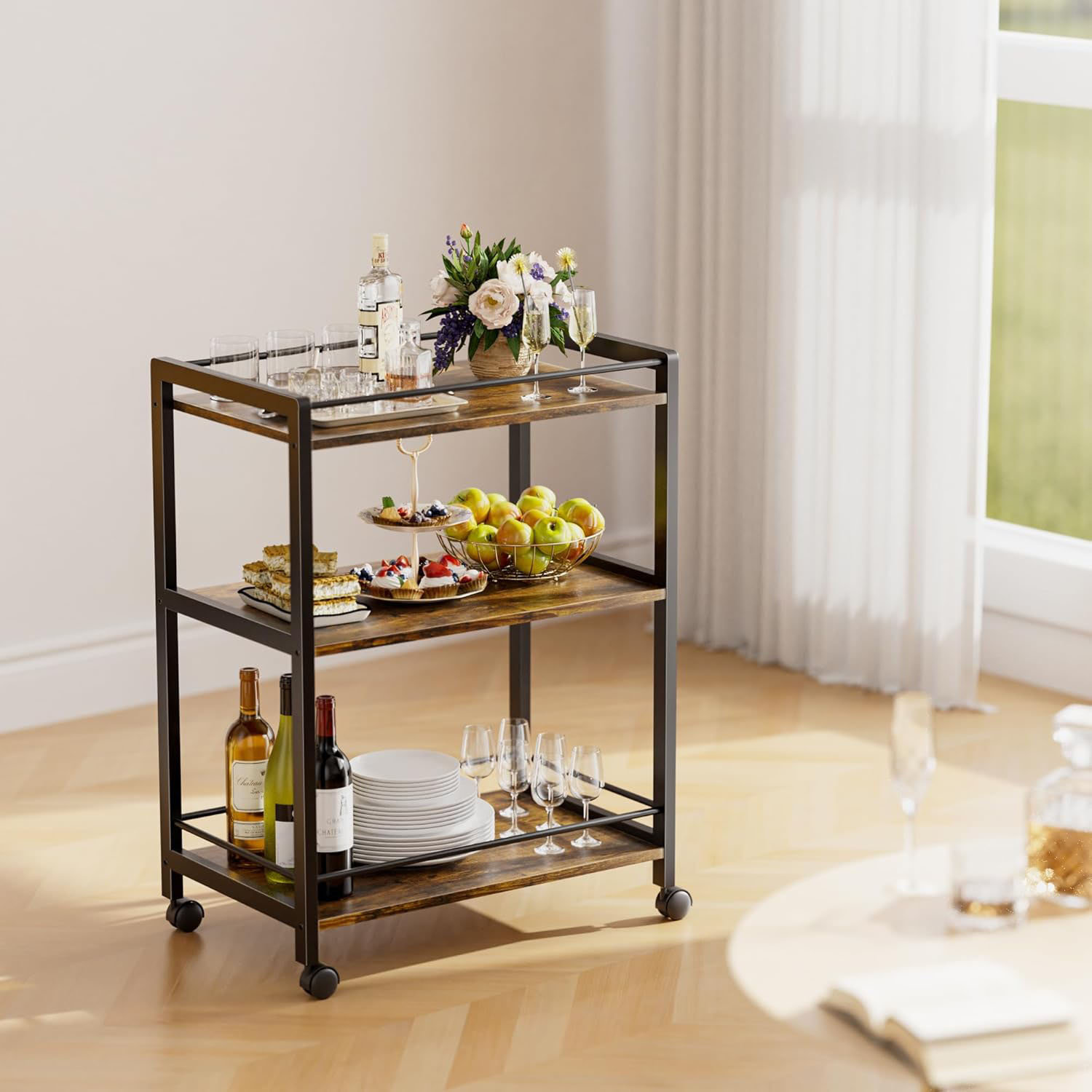 17 Stories Wine Rack And Glass Holders, Rolling Wine Cart For Kitchen ...