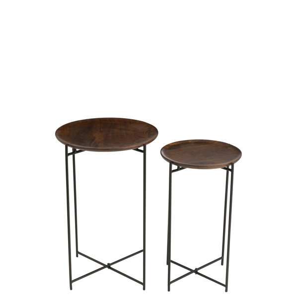 George Oliver SET OF 2 SIDE TABLES ROUND IRON/MANGO WOOD BROWN/BLACK ...