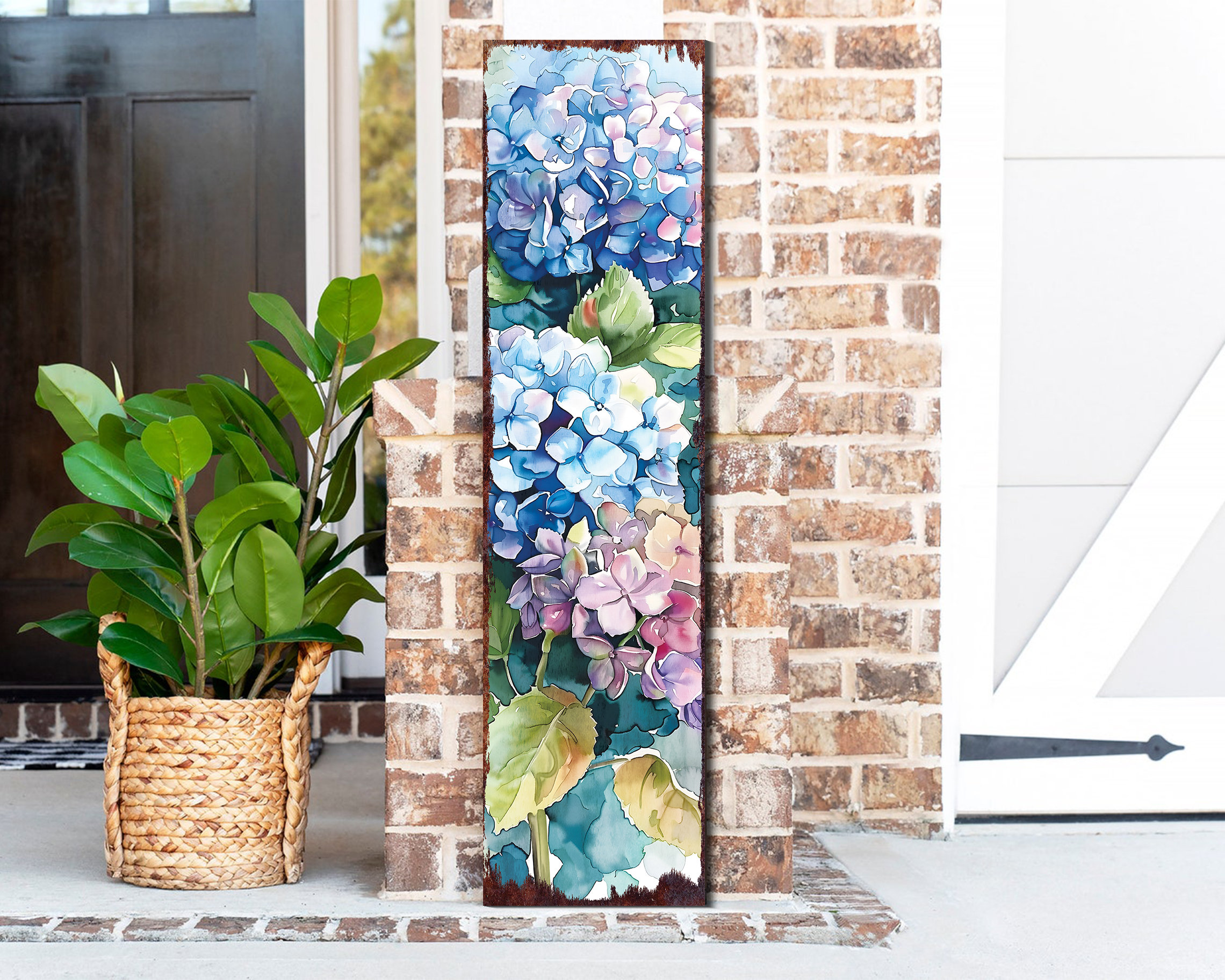 Winston Porter 36in Blue Hydrangeas Spring Porch Sign | UV Print ...
