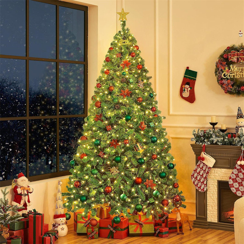 Priyet Pure Green 7.5ft Snow Flocked Full Prelighted Xmas Tree | Wayfair