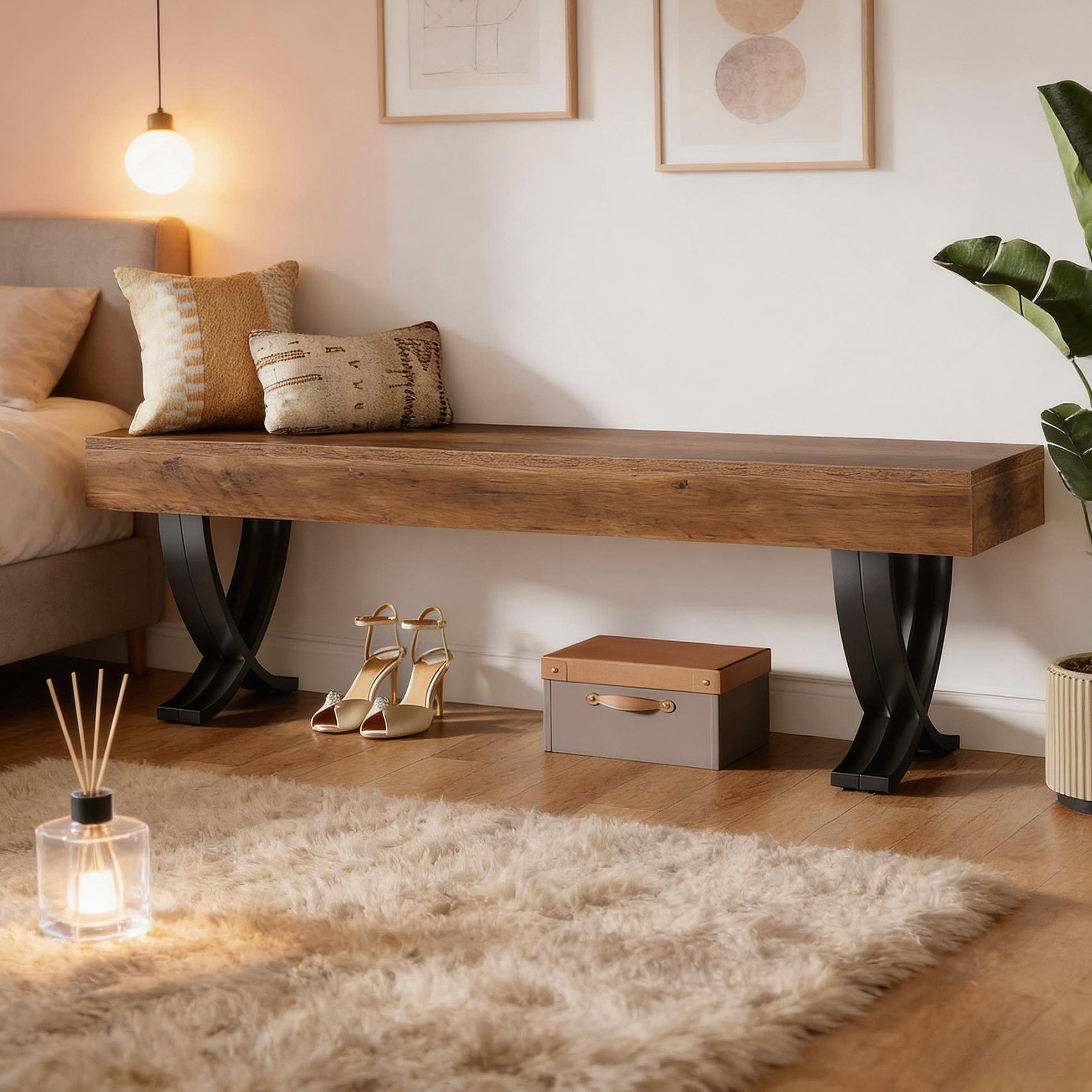 Latitude Run® Plant Bench,Stylish End Of Bed Stool,Sturdy Entryway Shoe ...