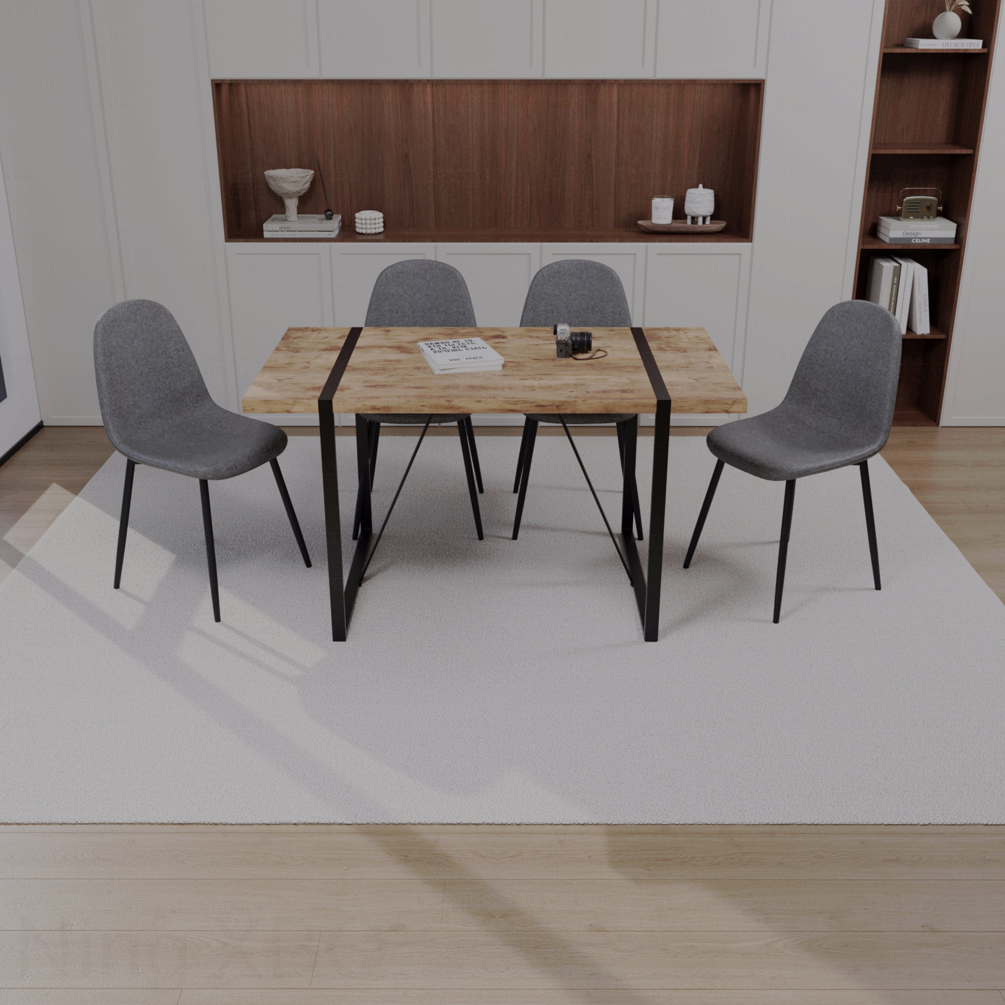 Latitude Run® 5-Piece Medieval Dining Set: 55" Mdf Dark Wood Table & 4 ...
