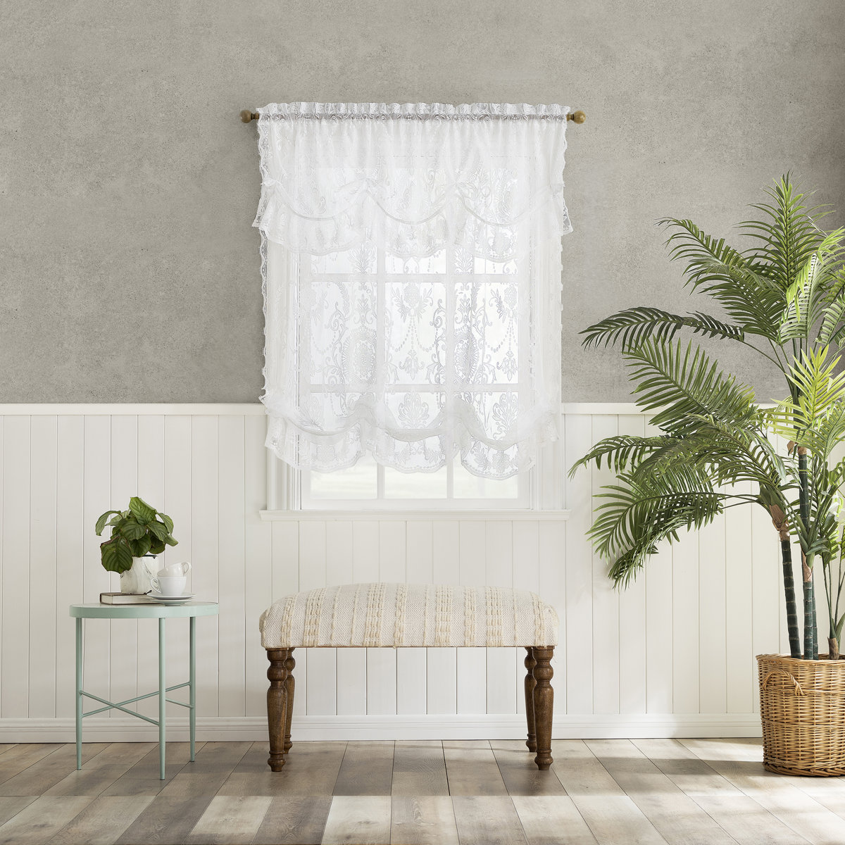 Ophelia & Co. Dakarai Floral Lace Sheer Rod Pocket Window Tie-up Shade ...