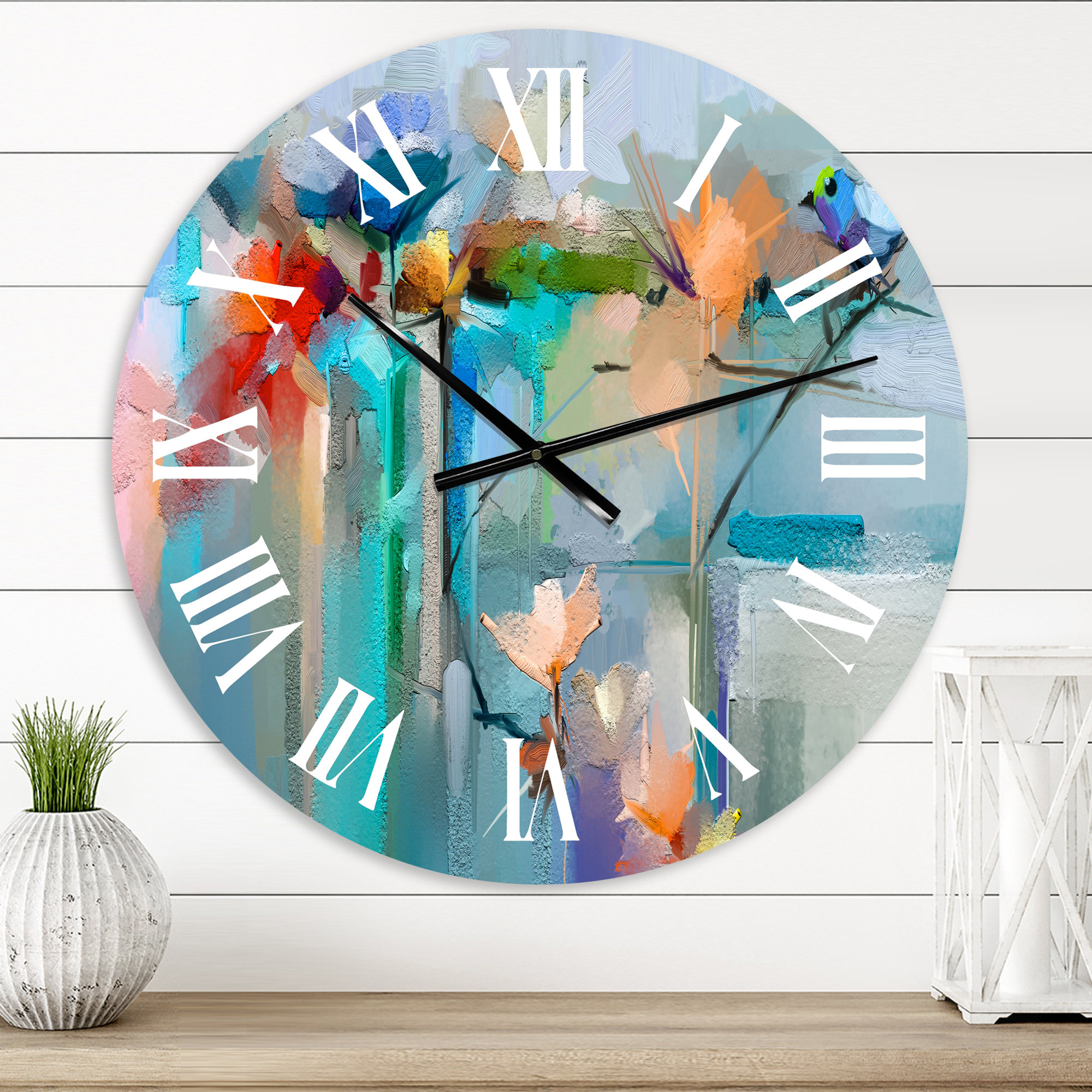 East Urban Home Oversized Abstract Flowers Wall Clock - Wayfair Canada