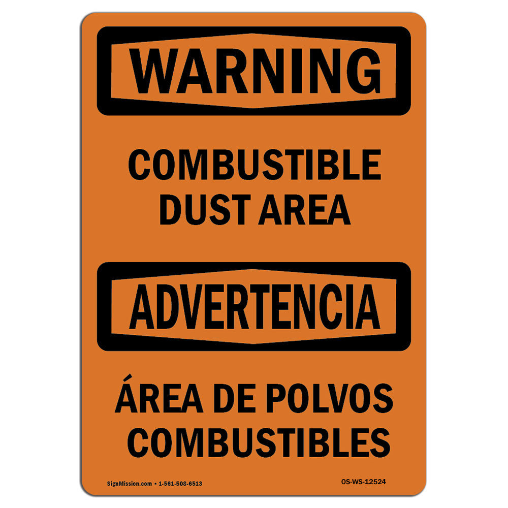 SignMission Osha Warning Sign - Combustible Dust Area Bilingual ...