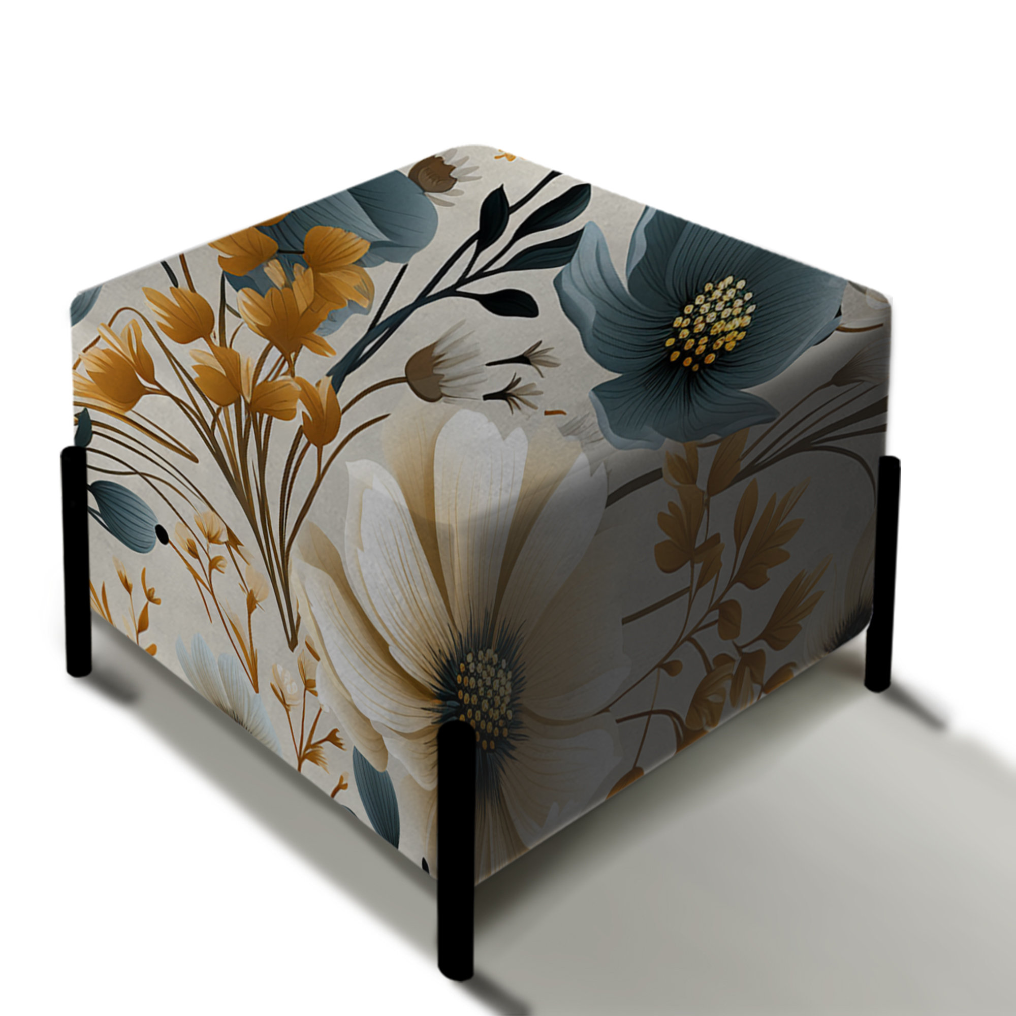 Design Art Beige Begonia Cottage Collage - Floral Square Ottoman | Wayfair
