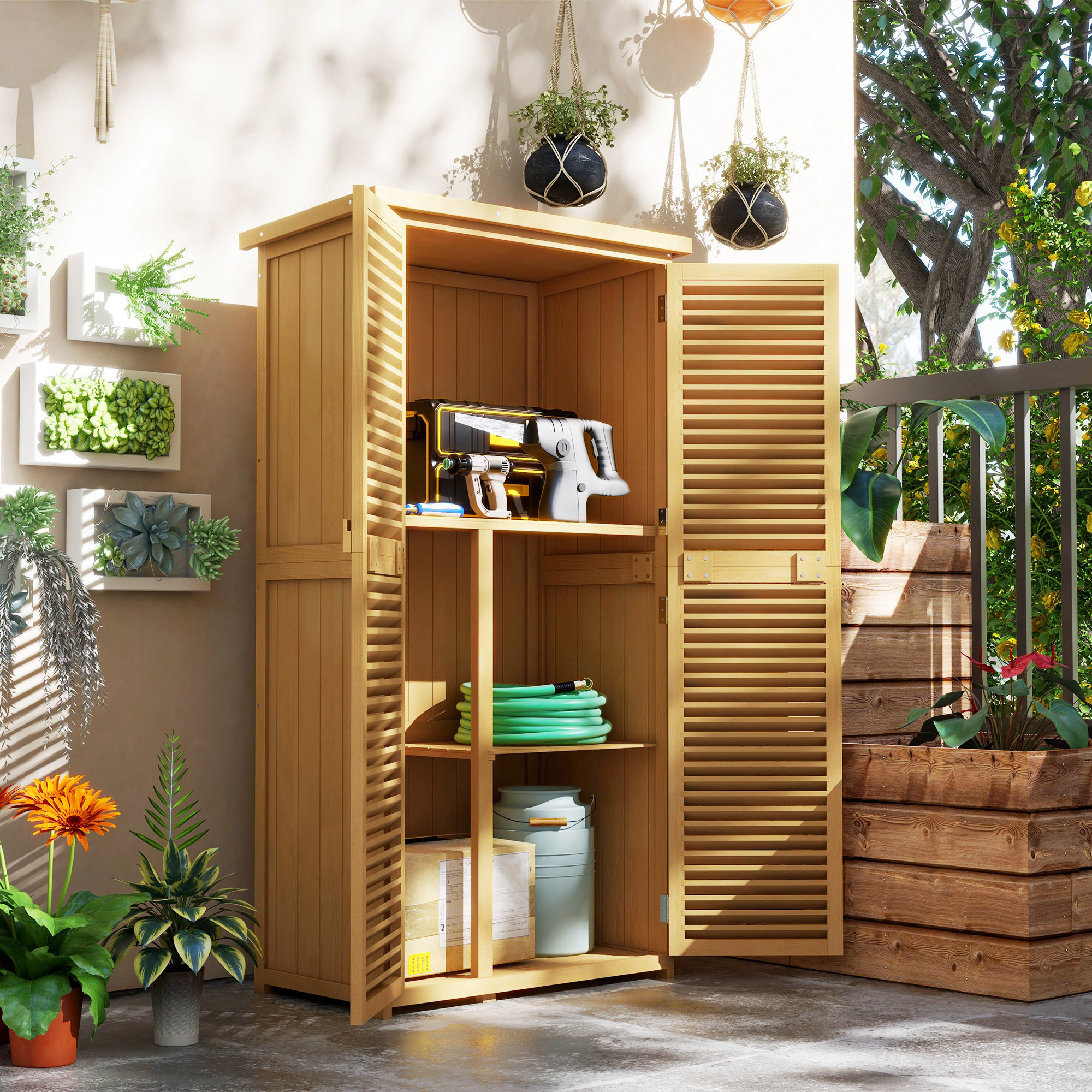 Latitude Run® Wooden Outdoor Storage Cabinet, Garden Sheds & Outdoor ...