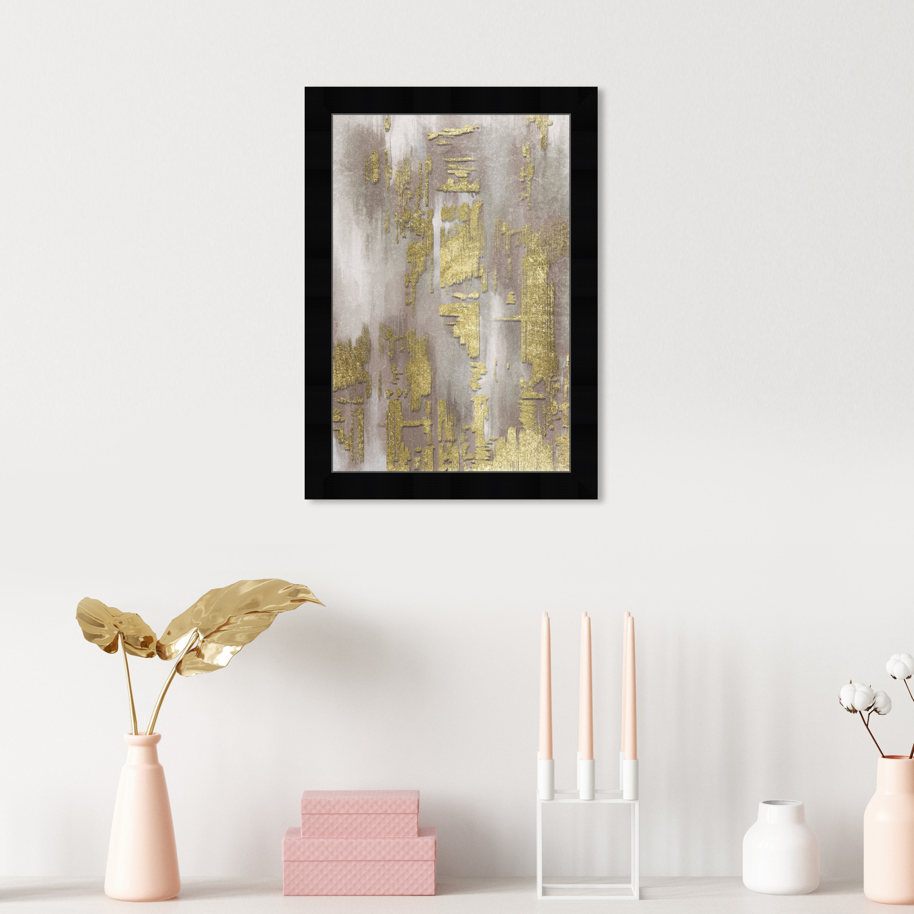 Oliver Gal Gold Cascade, Abstract Waterfall Strokes Modern Gold Framed ...