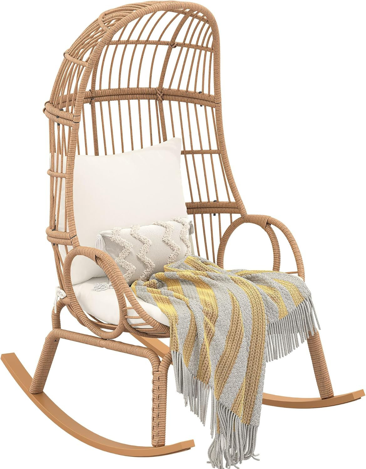 Bayou Breeze Rocking Egg Chair Outdoor, 370Lbs Capacity Wicker Patio ...
