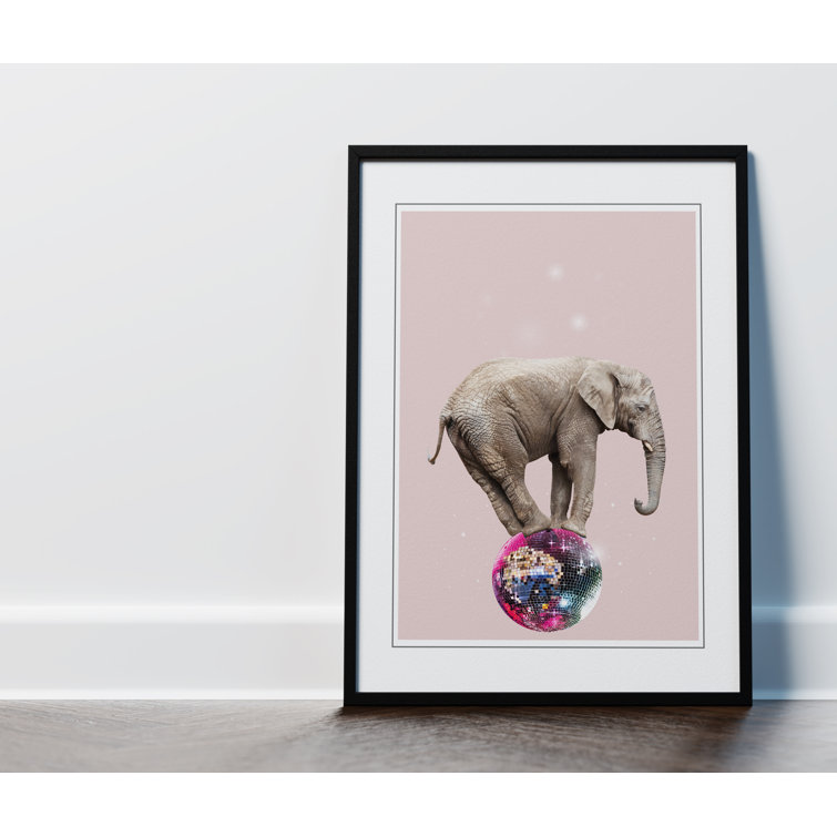 17 Stories Lakayla Elephant On Disco Ball Pink - Single Picture Frame ...