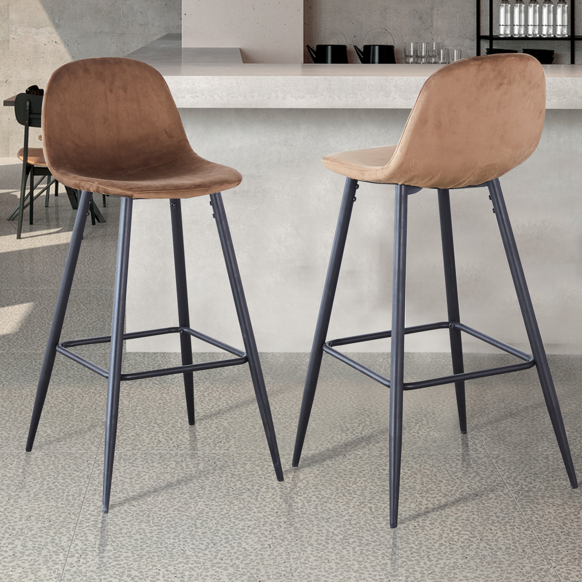 Mercer41 Set of 2 Modern Velvet Bar Stools with Backrest, Counter ...