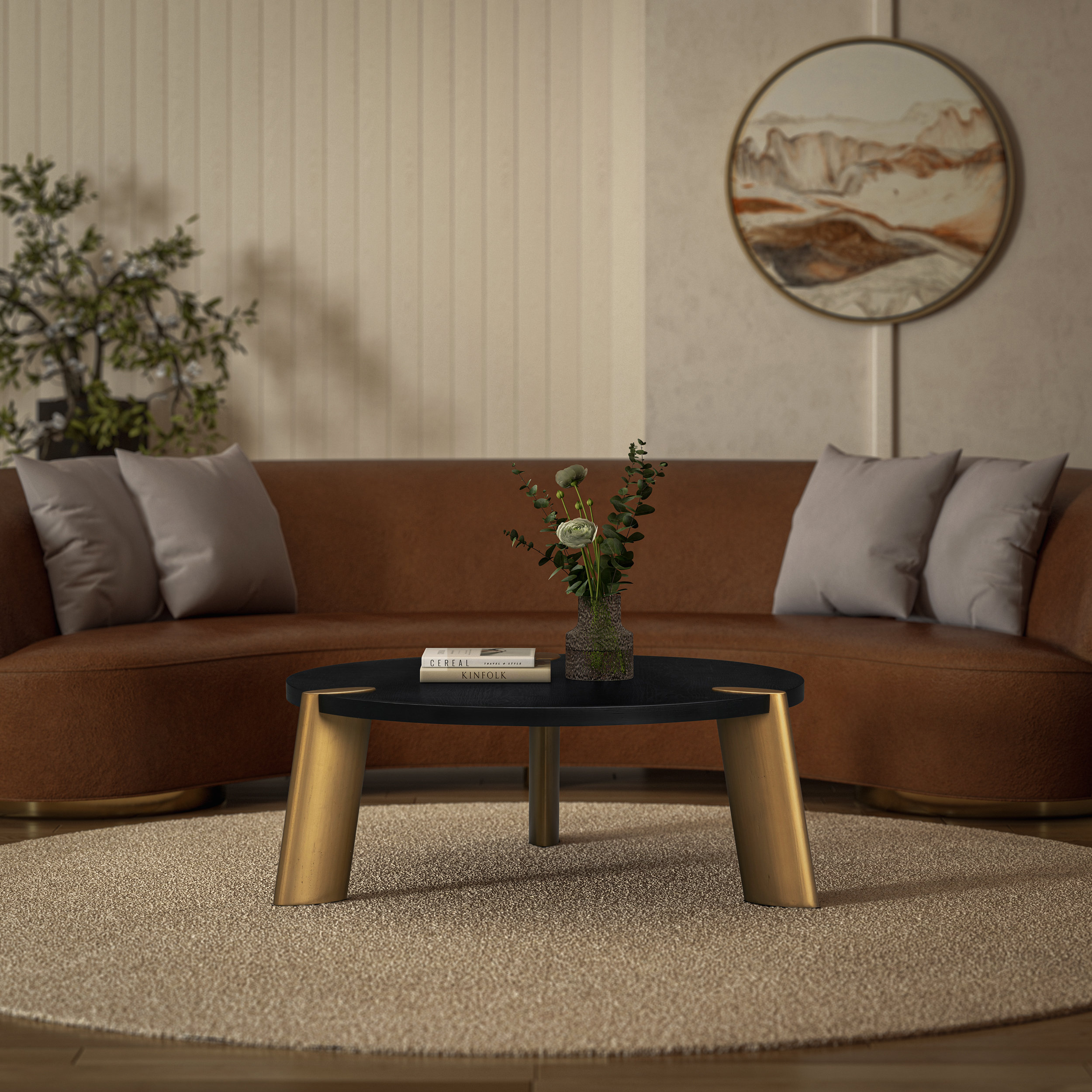 NTC Tribase Boho Wooden Round Coffee Table for Living & Dining Rooms ...