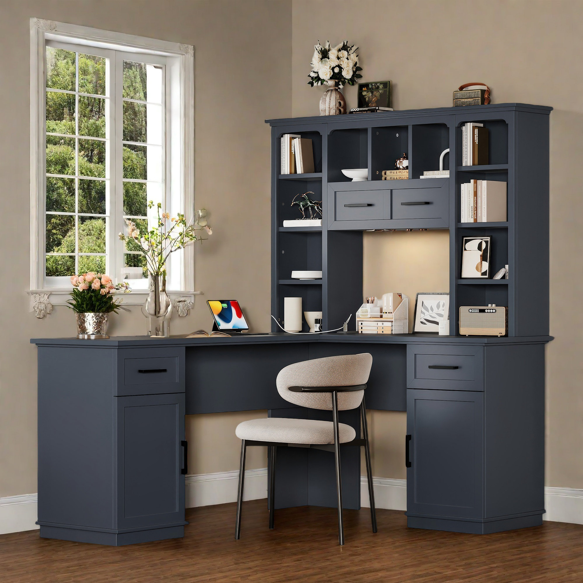 Lark Manor™ L-Shaped Computer Desk With 2 Cabinets And 2 Drawers, 11 ...