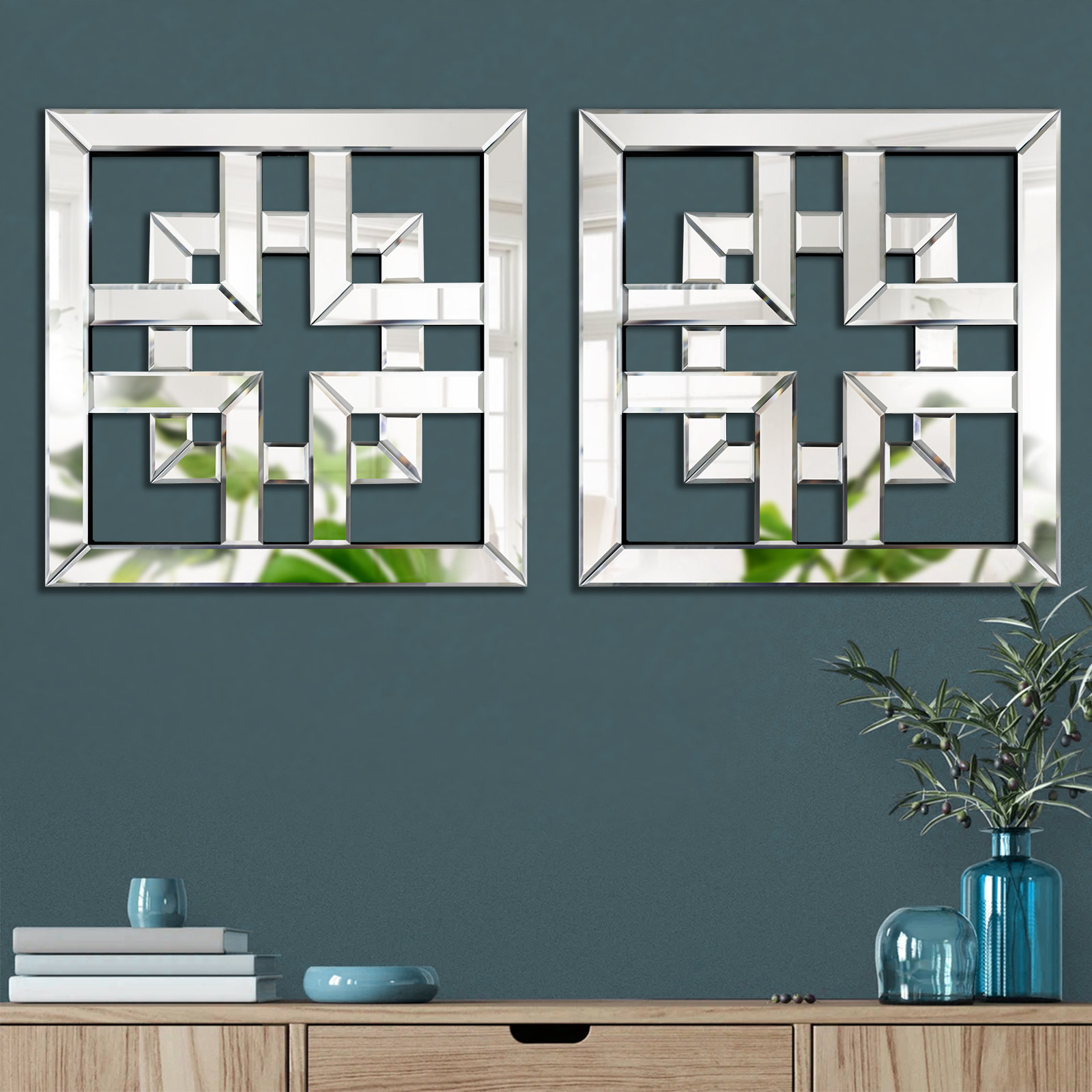 Mercer41 Silver Mirror Wall Decor, 1.2 Inch Thick Square Mirrored Wall ...