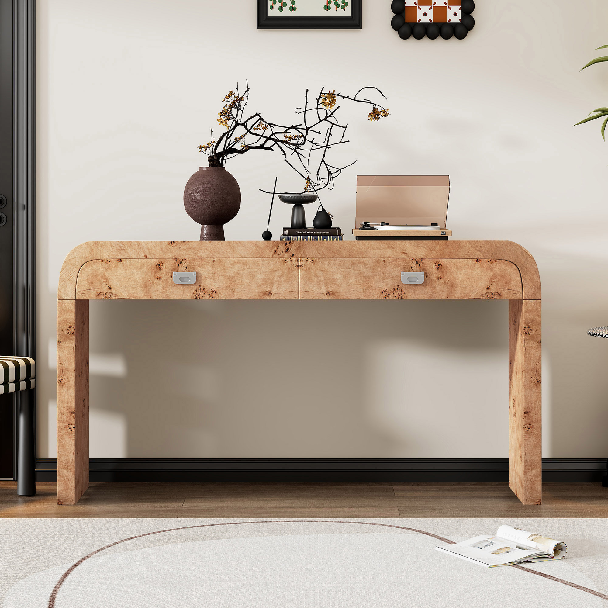 Foundry Select Modern Modern Entryway Table with Burl Wood Veneer ...