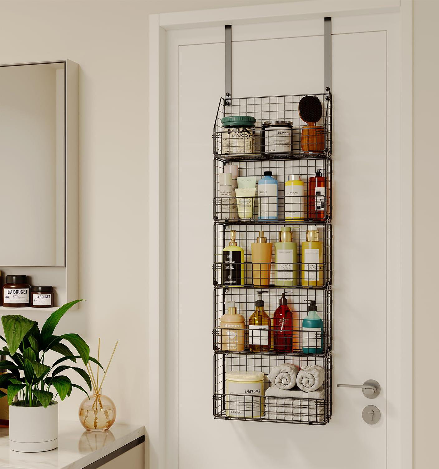 COOREL Over The Door Bathroom Organizer，5 Tier Bathroom Door Caddy ...