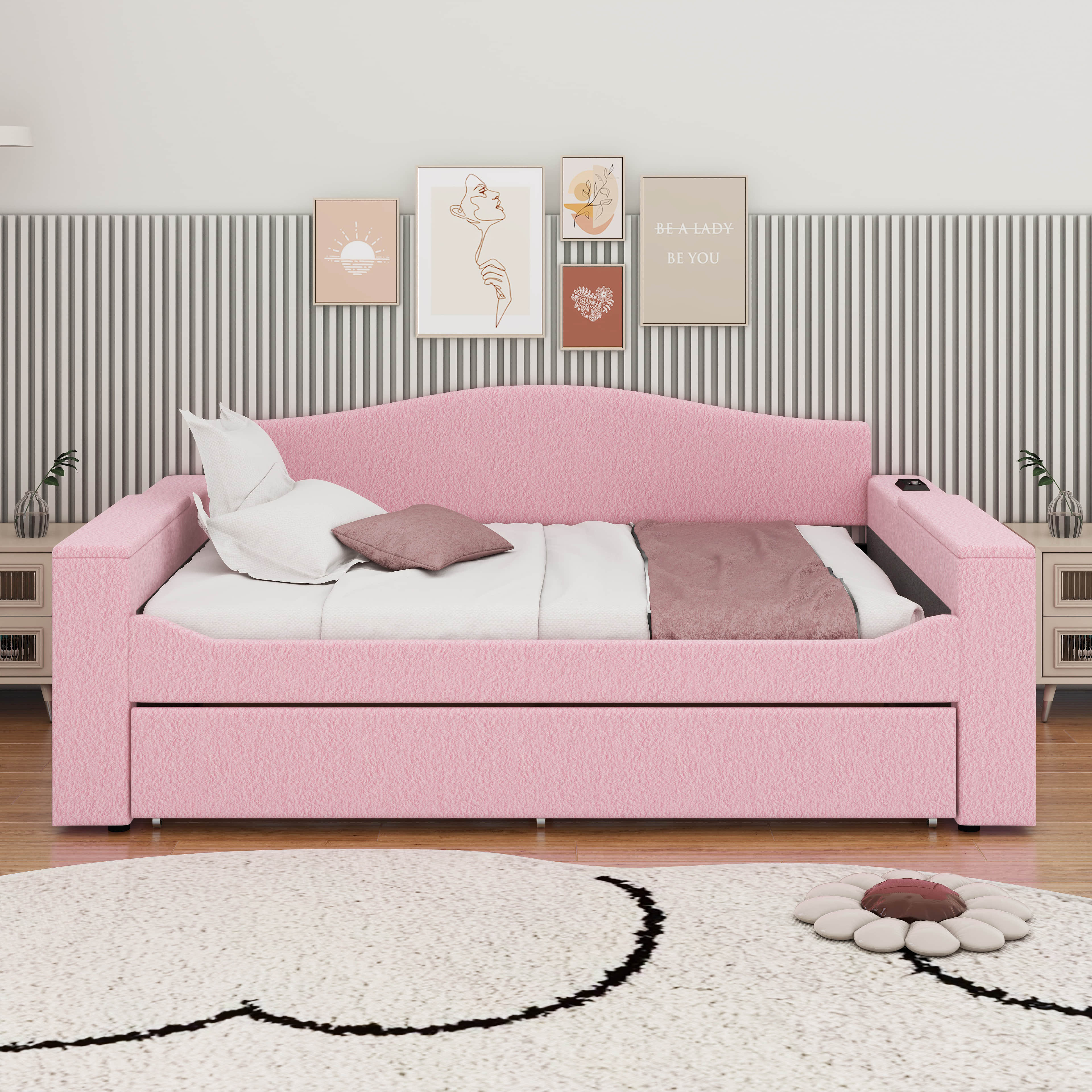 Lark Manor™ Full Upholstered Daybed With Storage Armrests, Trundle And ...