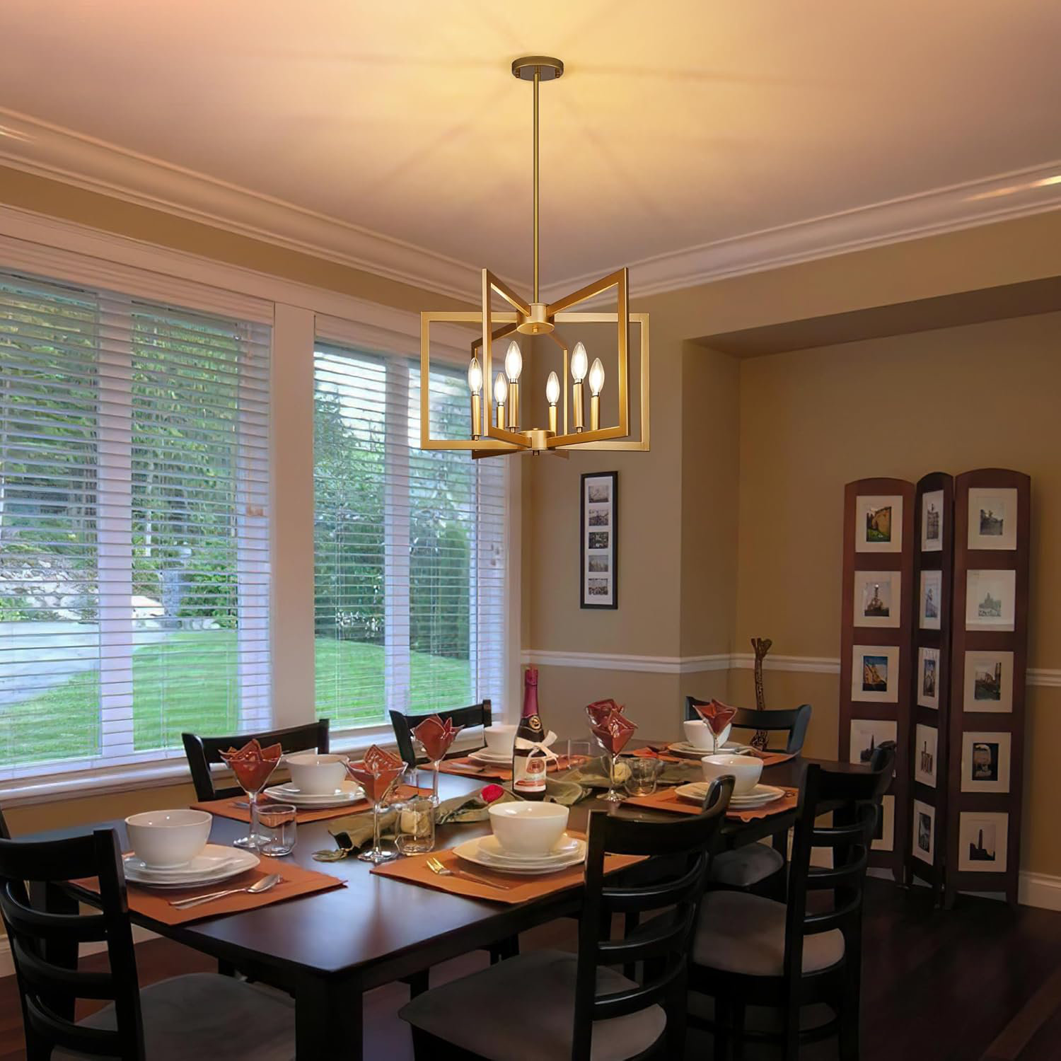 Everly Quinn 6-Light Gold Geometric Pendant Light for Dining & Kitchen ...