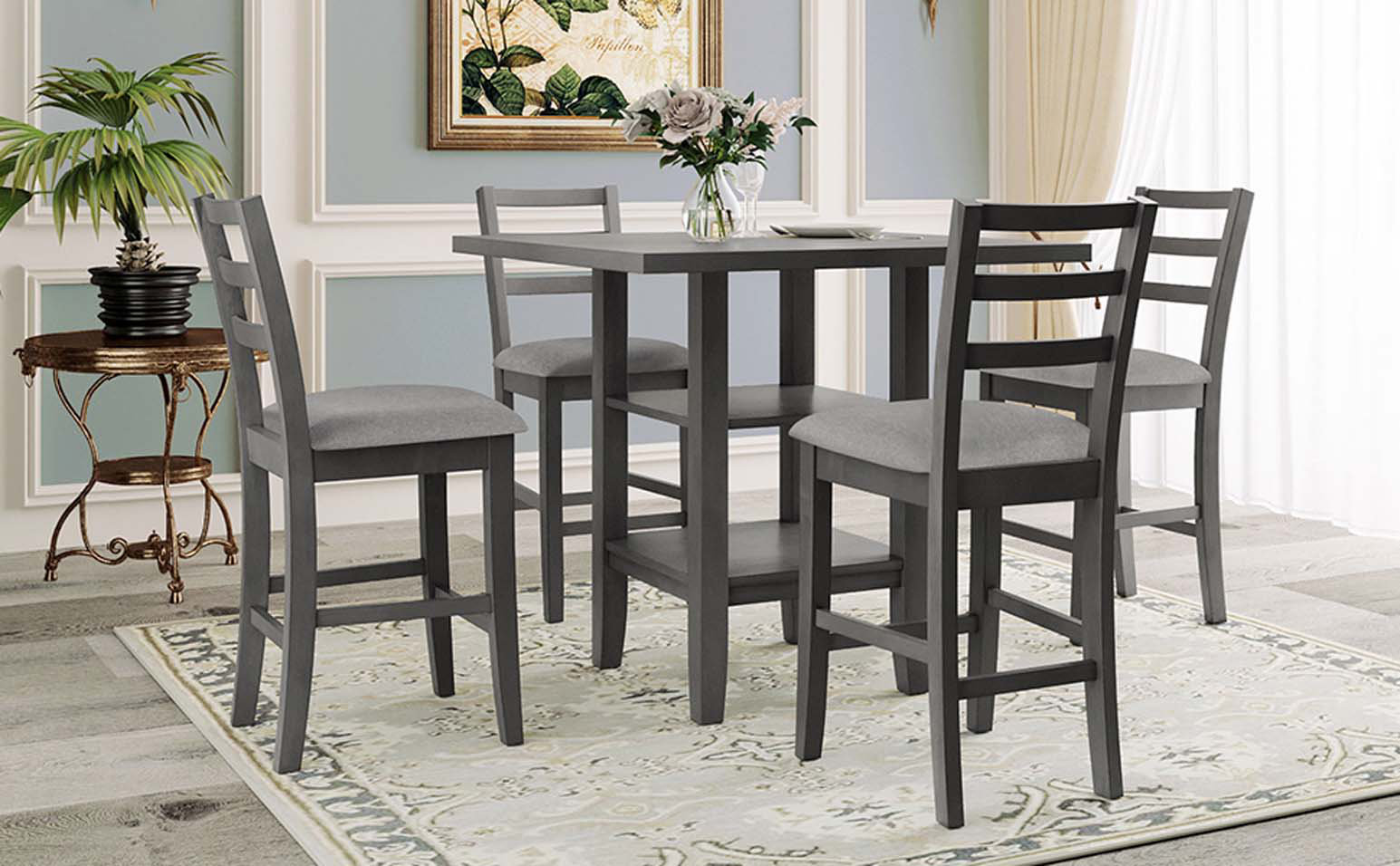 Latitude Run® 5-Piece Wooden Counter Height Dining Set with Padded ...