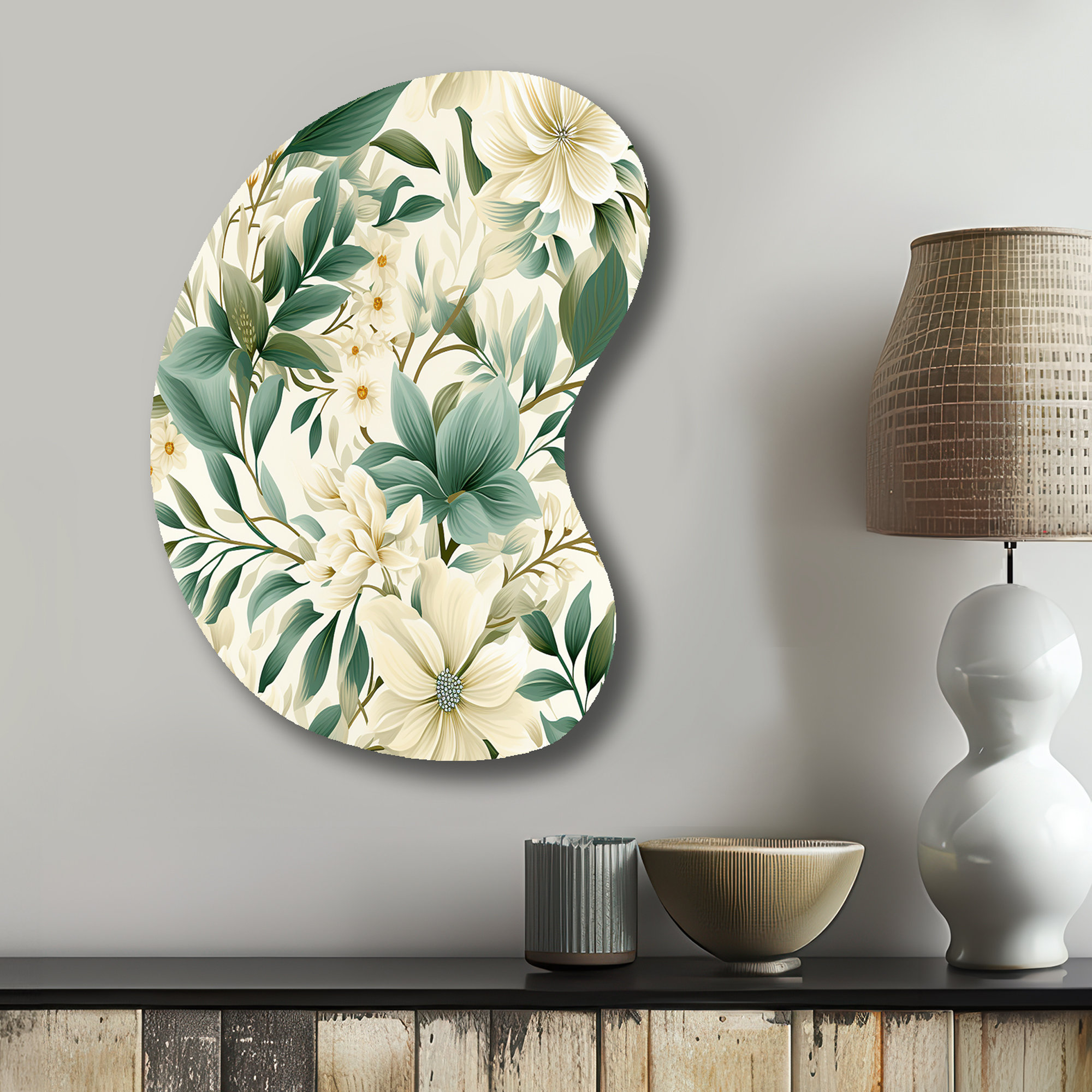 Design Art Subdued Oasis Boho Pattern - Floral Boom Shape Irregular ...