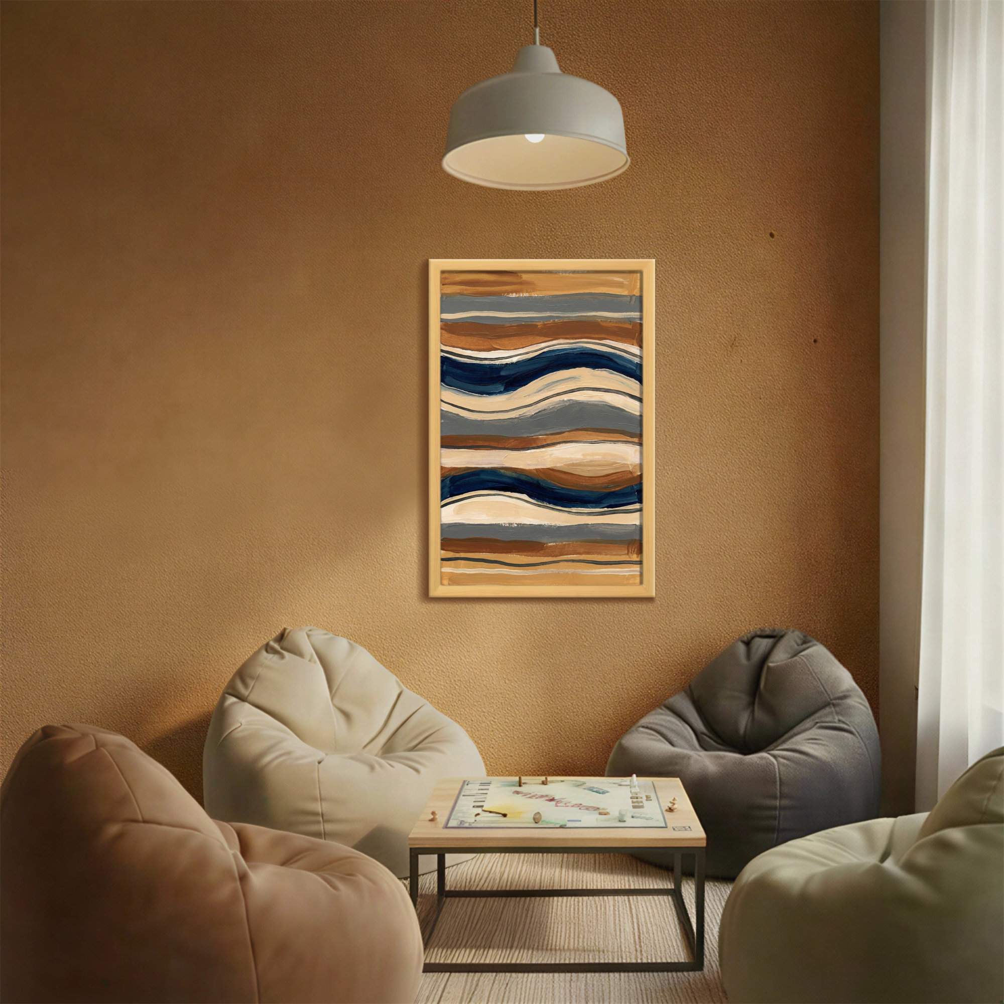 Winston Porter Abstract Wavy Stripes In Earth Tones And Navy Blue | Wayfair