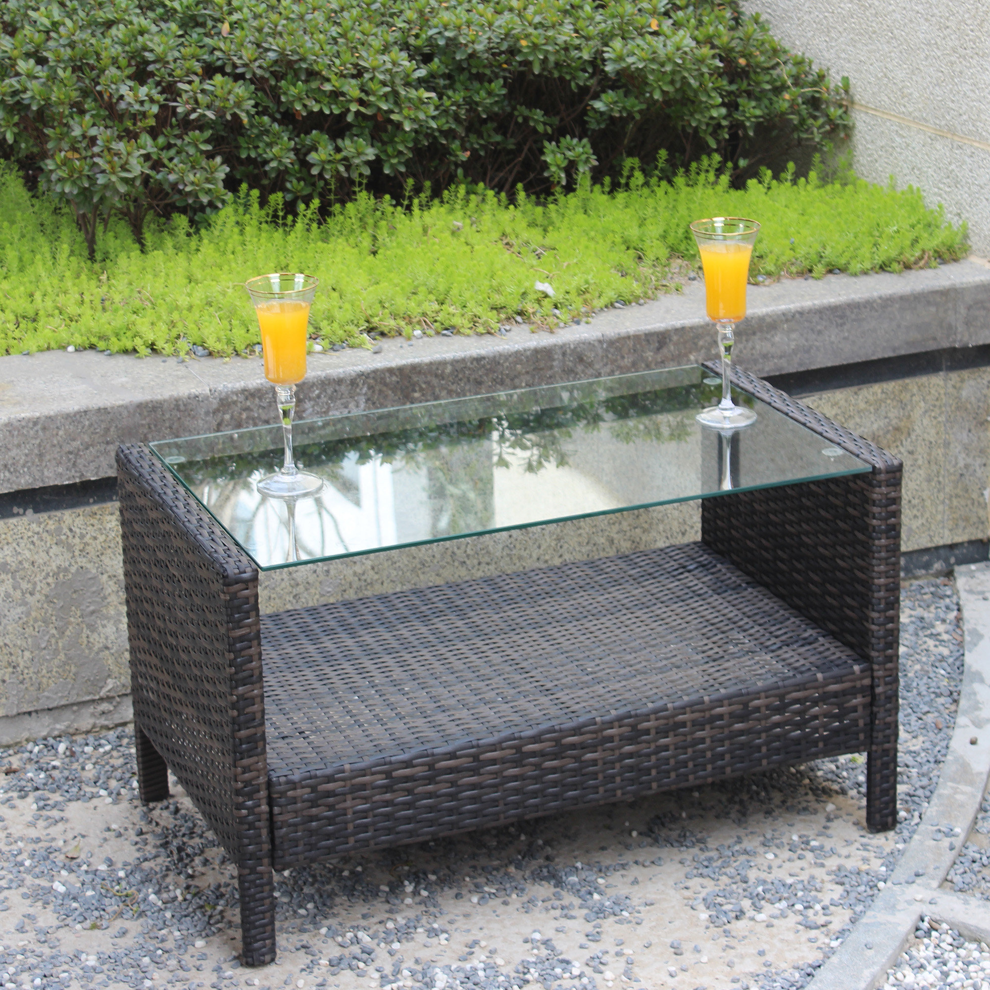 Latitude Run® 34.6'' W Outdoor Patio Rattan Rectangle Coffee Table with ...
