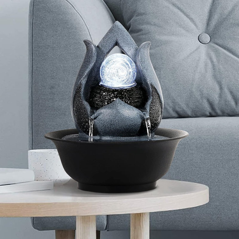 Bungalow Rose Indoor Water Fountain Tabletop Fountains With LED Rollin ...
