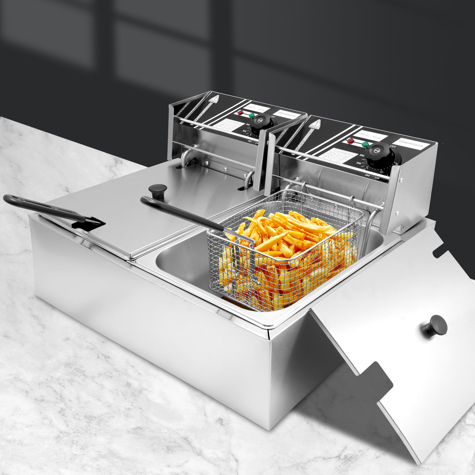 Urbanest 12.7qt Stainless Steel Double Cylinder Electric Fryer Tabletop ...