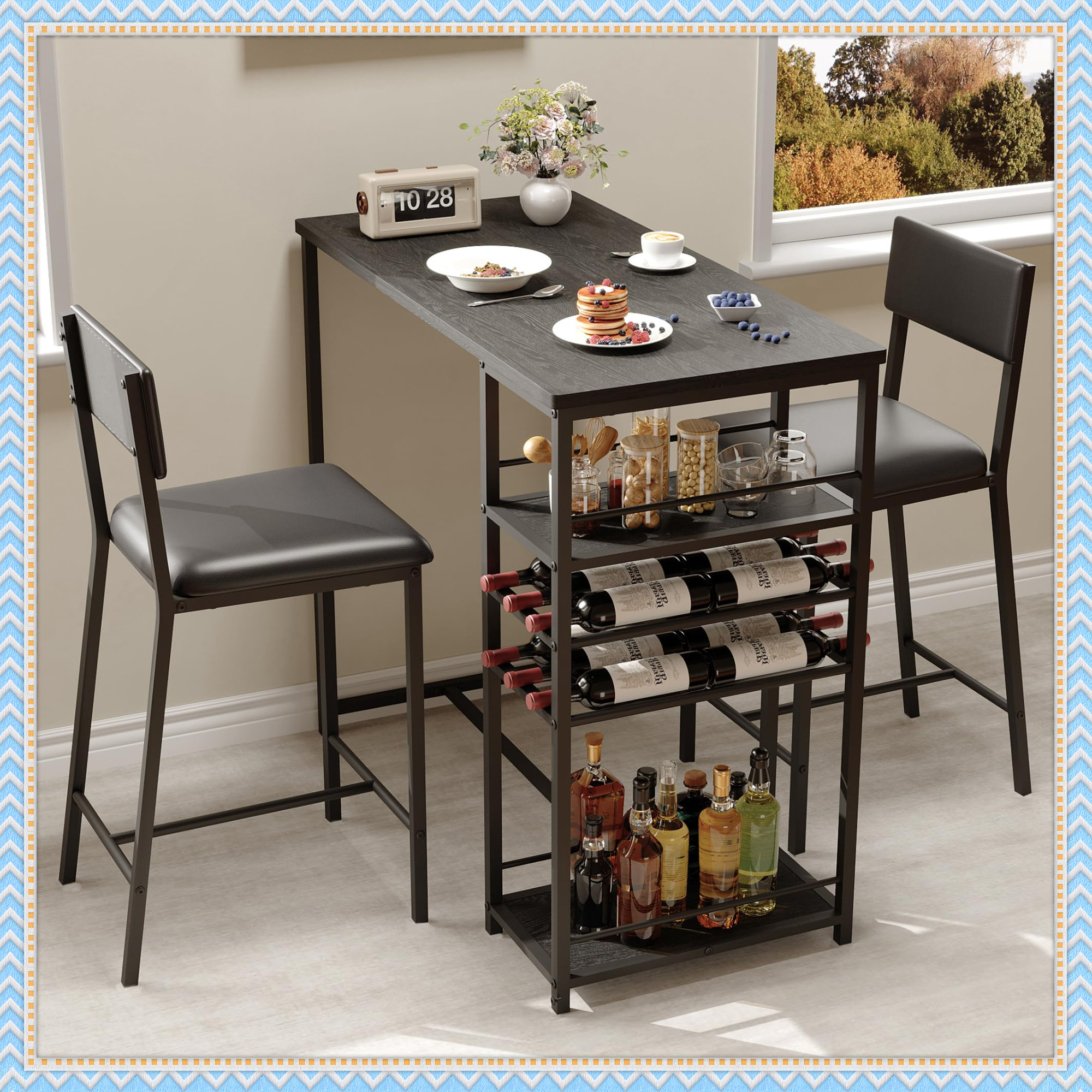 17 Stories 3-Piece Dining Table Set for 2, Counter Height Table with 2 ...