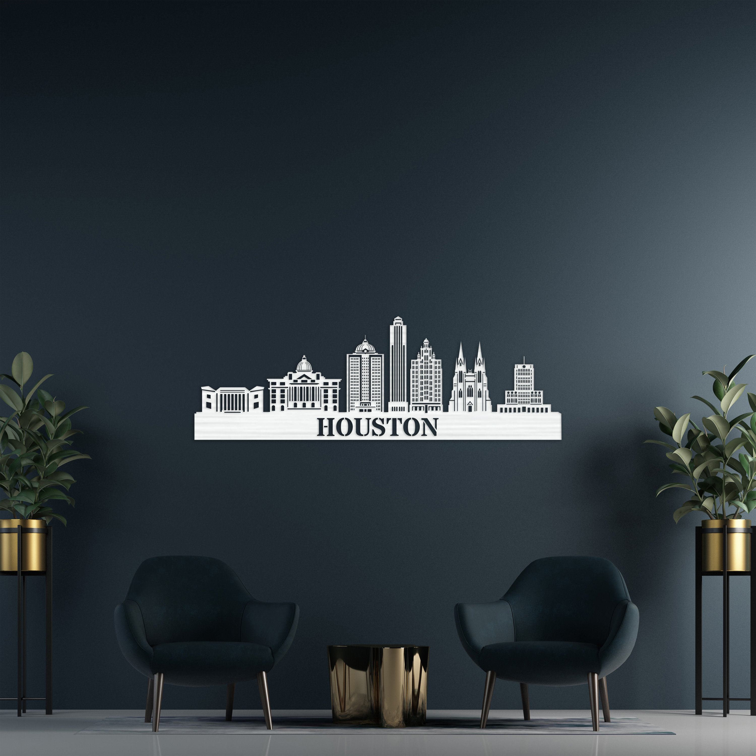 Trinx Houston City Skyline Hanging Wooden Wall Décor | Wayfair