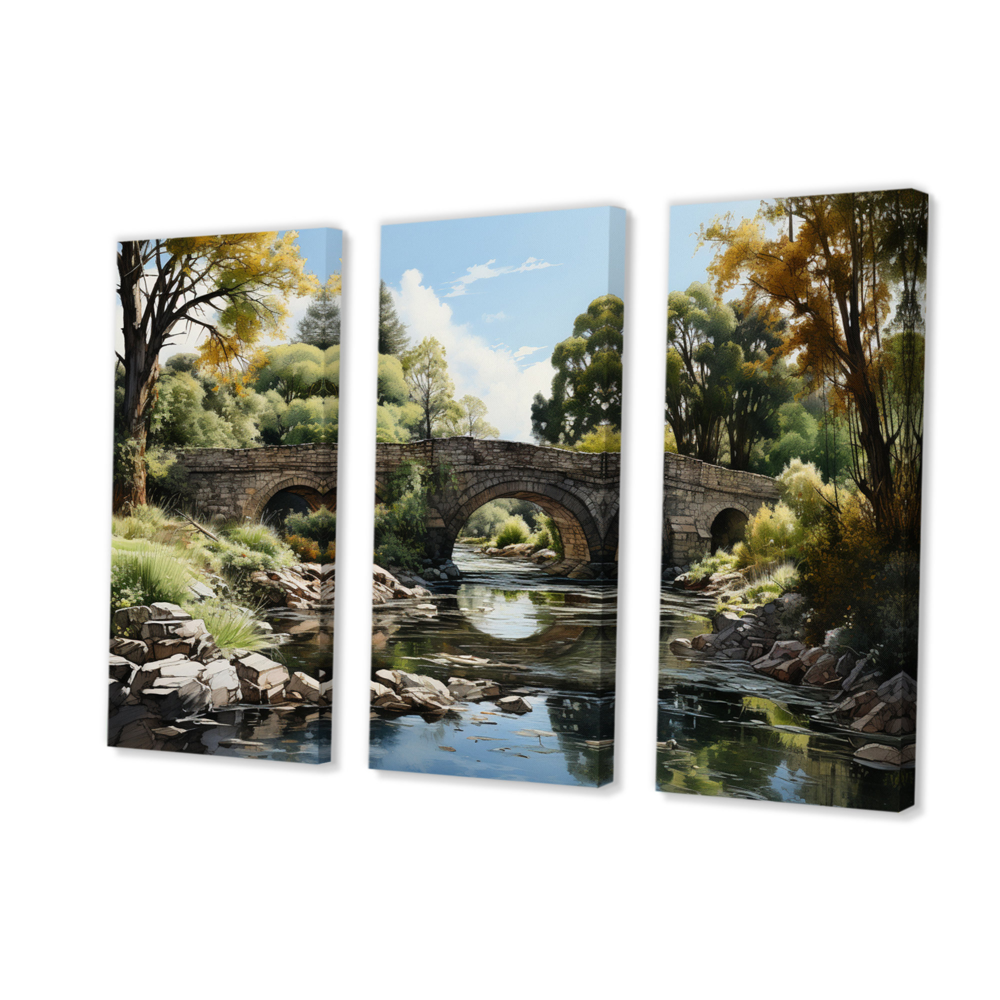 Winston Porter Green Bridge Serene Arch II On Canvas 3 Pieces Print ...