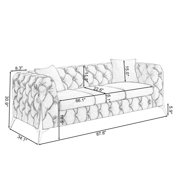 Builddecor 89.11'' Velvet Rolled Arm Modern Sofa Living Room Couch ...