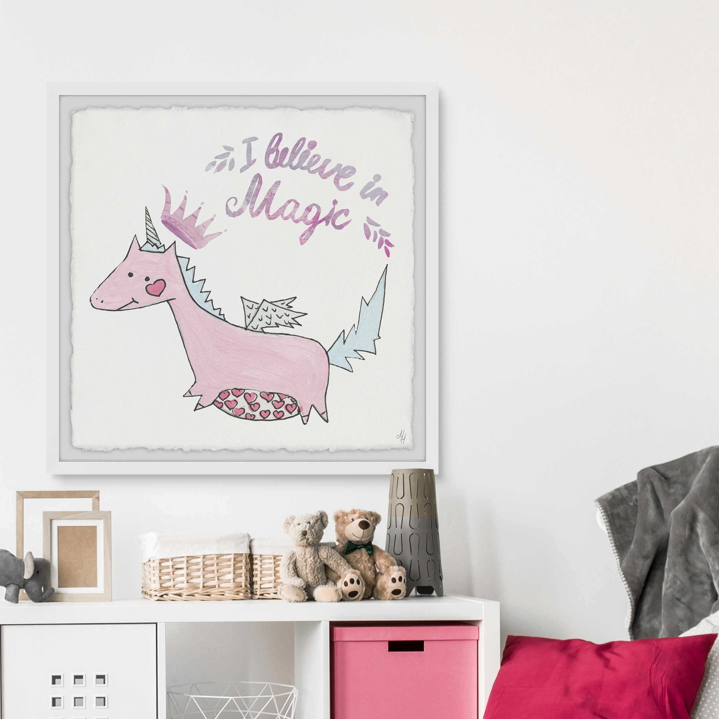 Isabelle & Max™ Fausley 'Heart Tummy Unicorn' Framed Print | Wayfair