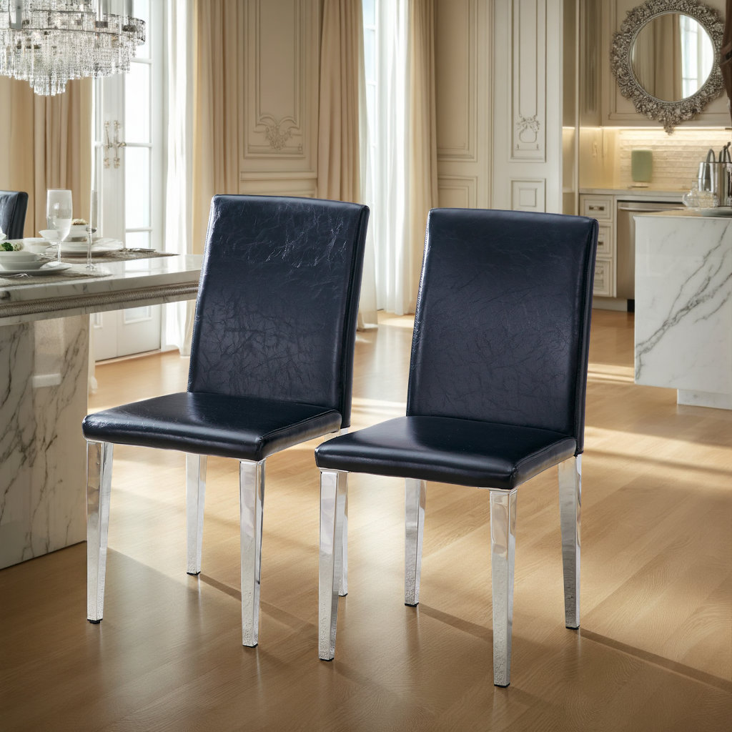 Ivy Bronx Set of 2 PU Dining Chairs with Metal Legs – Modern Minimalist ...