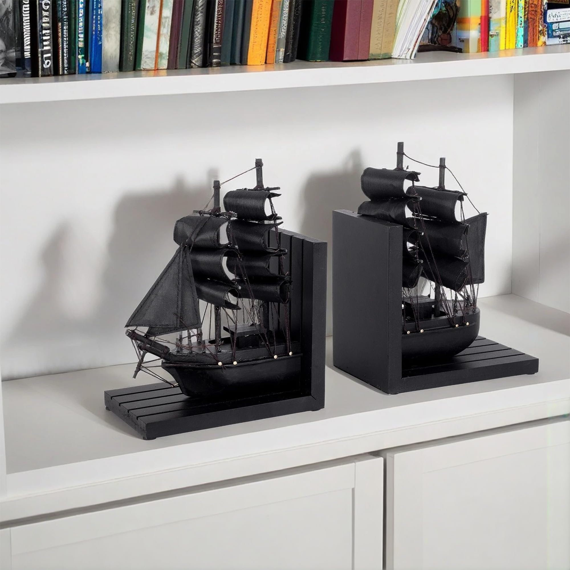 Latitude Run® Wooden Ship Bookends The Black Pearl Pirate 10" Prebuilt ...