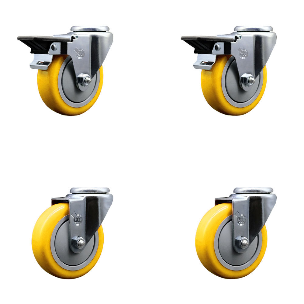 Service Caster 4 Inch Yellow Poly Wheel Swivel Bolt Hole Caster Set ...