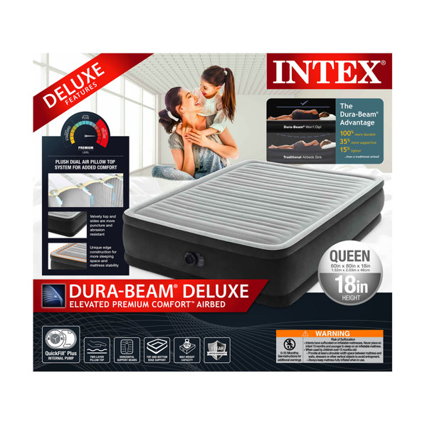 Intex 18" Queen Comfort Plush Elevated DuraBeam Airbed with Internal ...