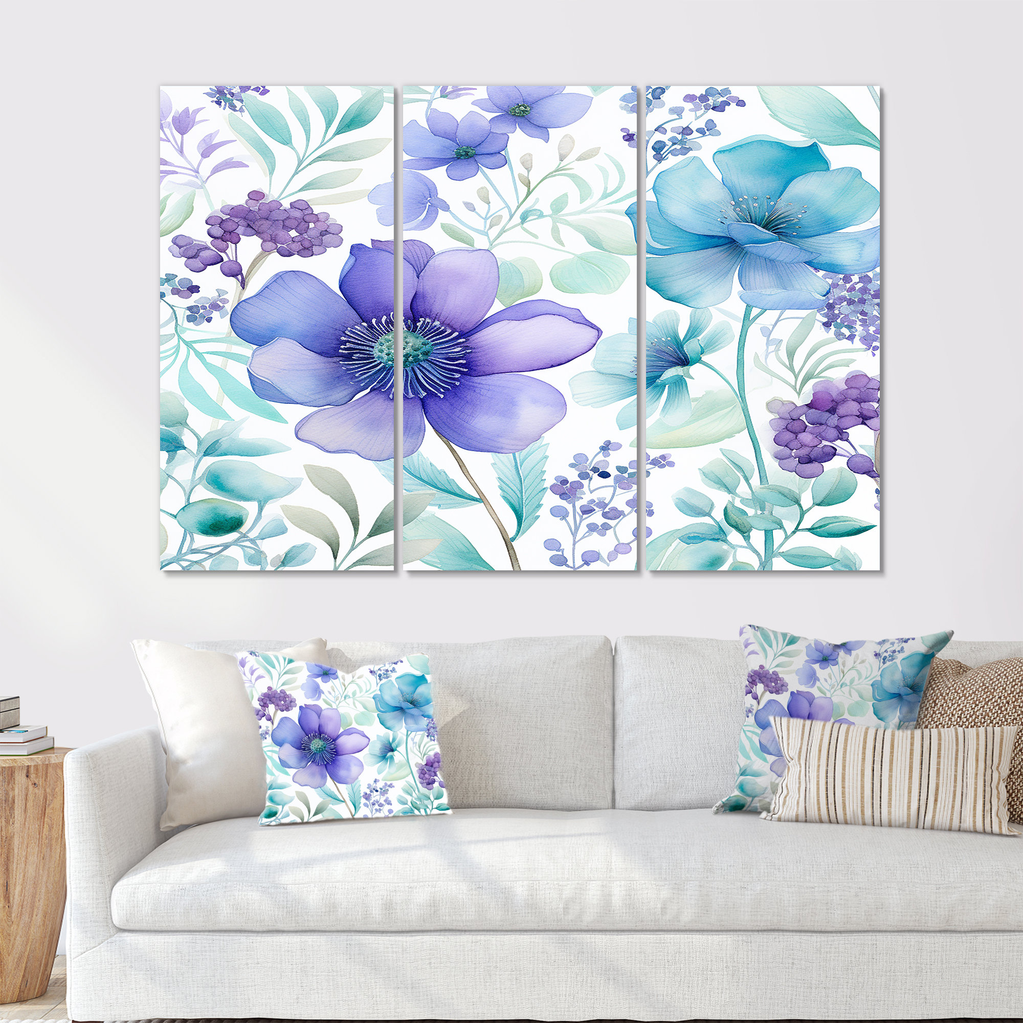 Design Art Blue Purple Poppy Watercolor - Poppy Wall Art Living Room ...