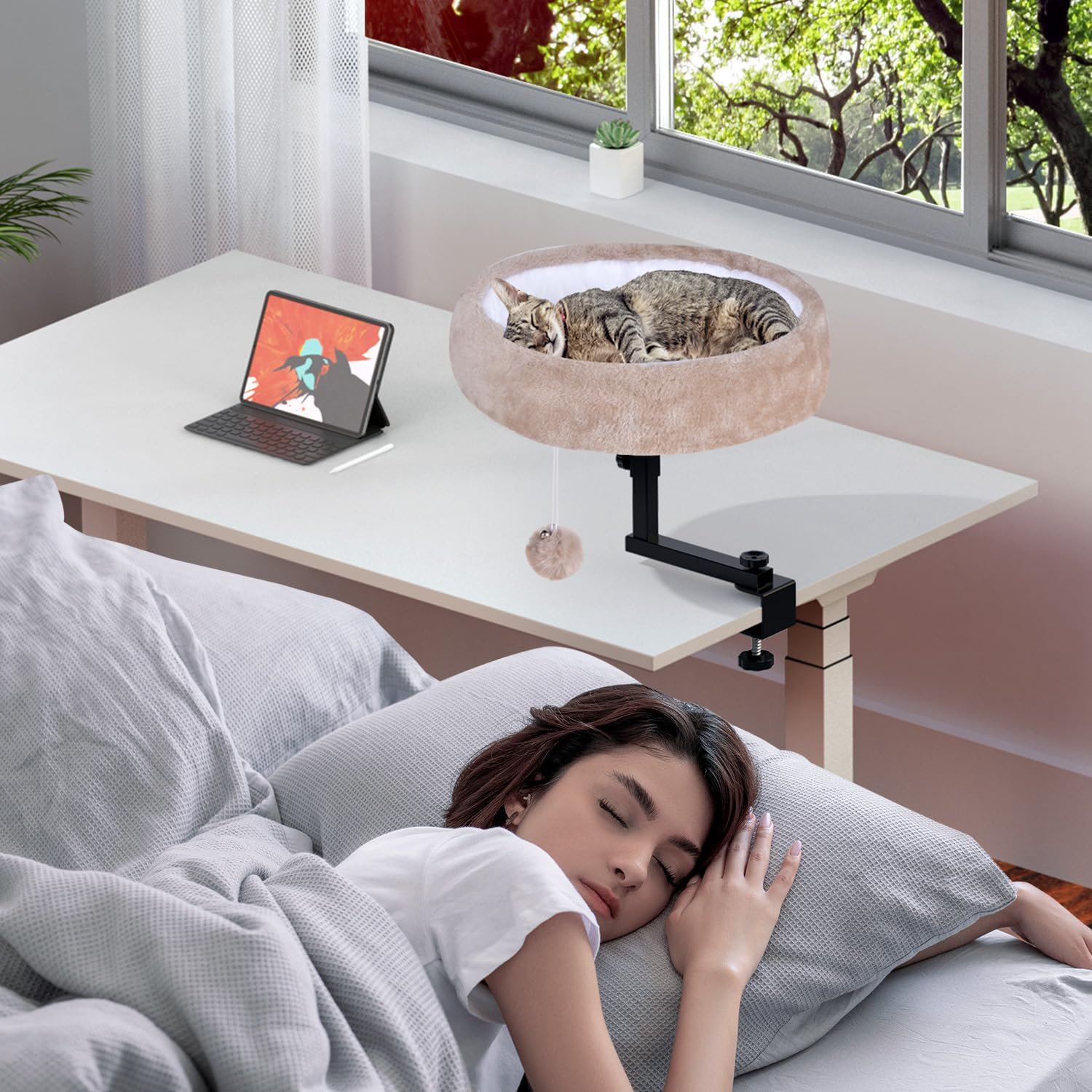 Tucker Murphy Pet™ Cat Desk Bed - 360°Rotating & Adjustable, Supports ...