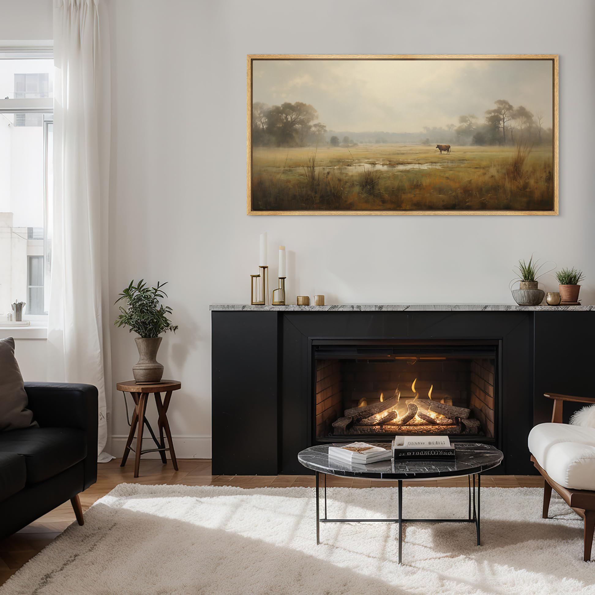 IDEA4WALL Rustic Countryside Farm Landscape With Grazing Cow Vintage ...