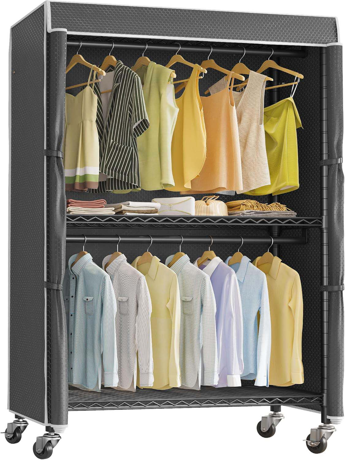 Rebrilliant Plus Heavy Duty Rolling Garment Racks With Cover Clothing ...