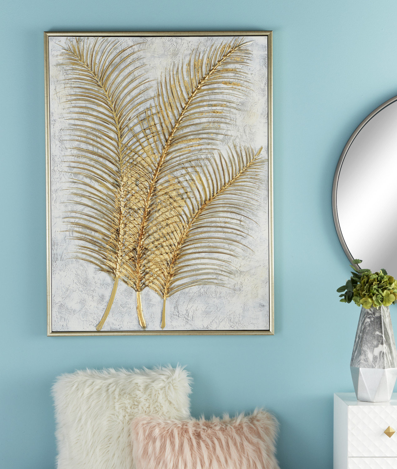 CosmoLiving by Cosmopolitan Gold Canvas Leaf Framed Wall Art with ...