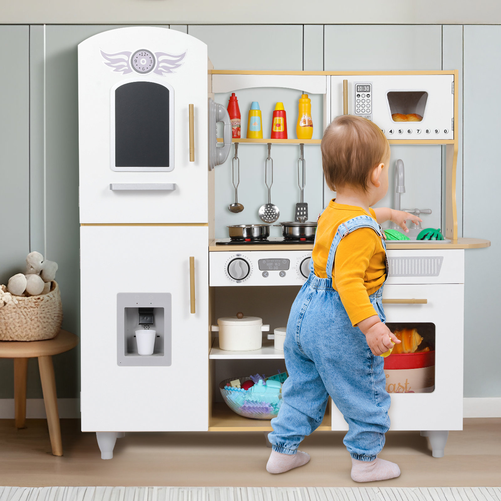 Harriet Bee Wooden Doll Kitchen, Play Kitchen For Children, Children's ...