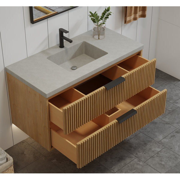 Maxbano 42" Floating Bathroom Vanity with Cement Single Sink | Wayfair