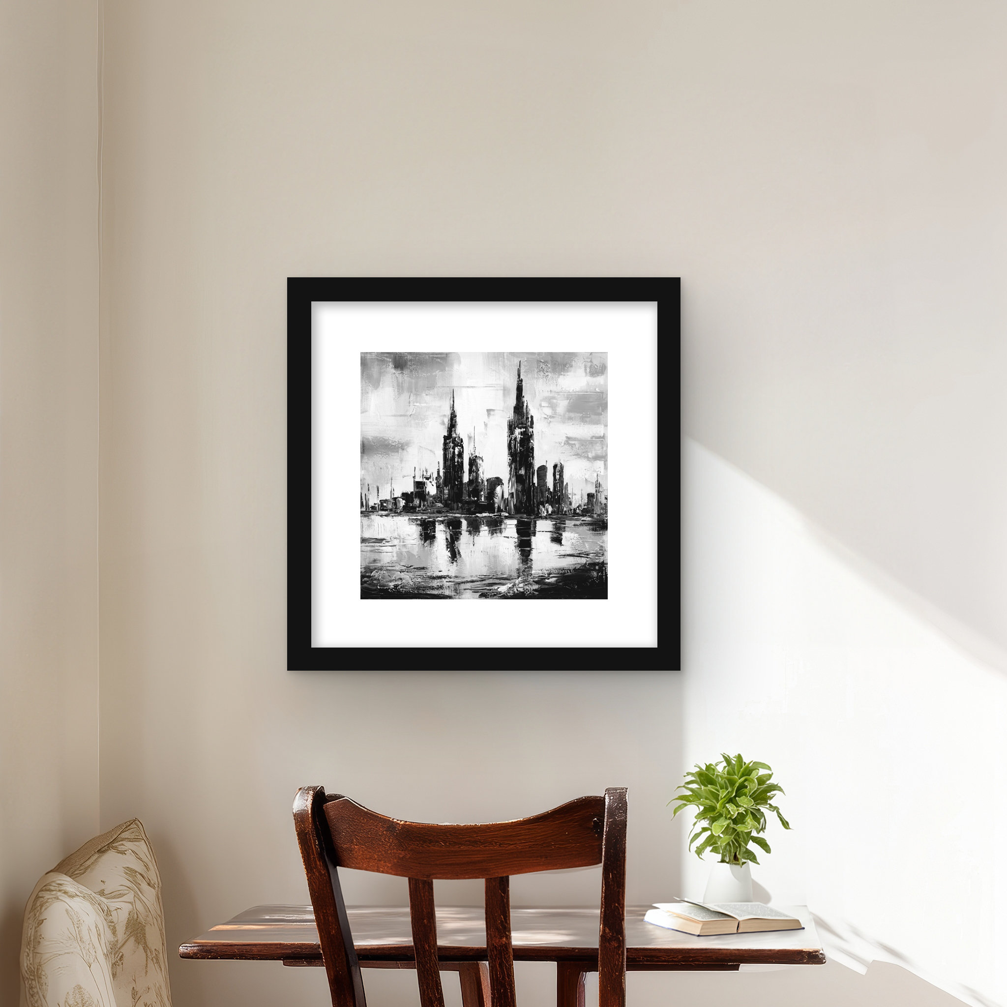 Lark Manor™ Mono urban cityscape - Cities Shapes framed matted print ...