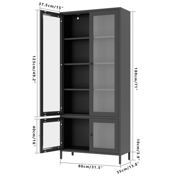 Ebern Designs Large Metal Storage Cabinet Display Cabinet With 4 Glass ...